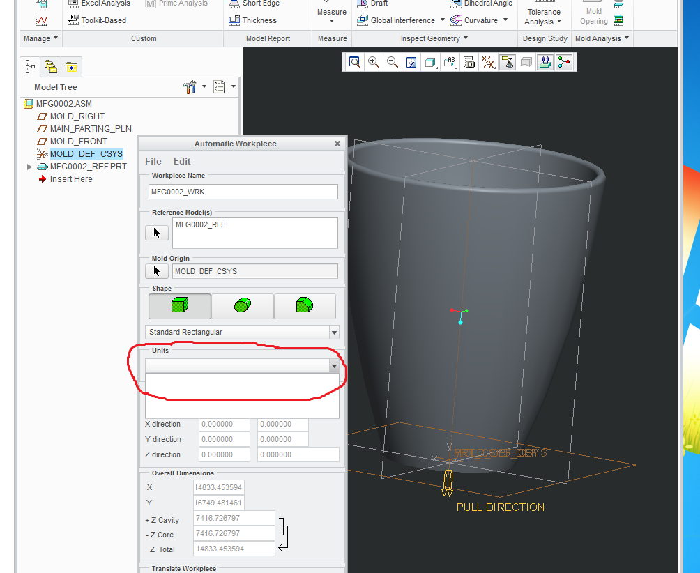 Problems with units in Automatic Workpiece in Mold... - PTC Community