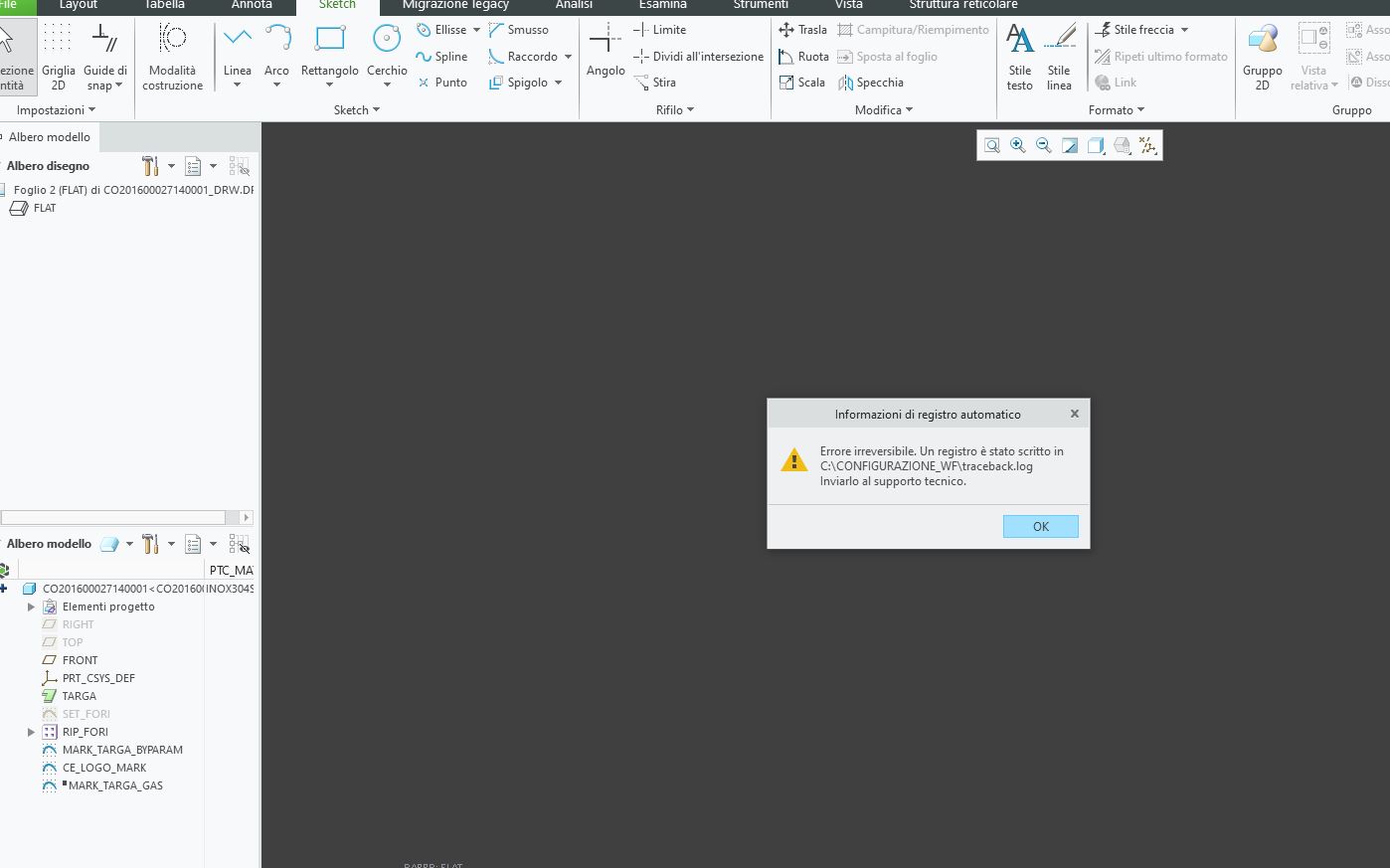Solved: Creo crash upon sketch on drw table - PTC Community