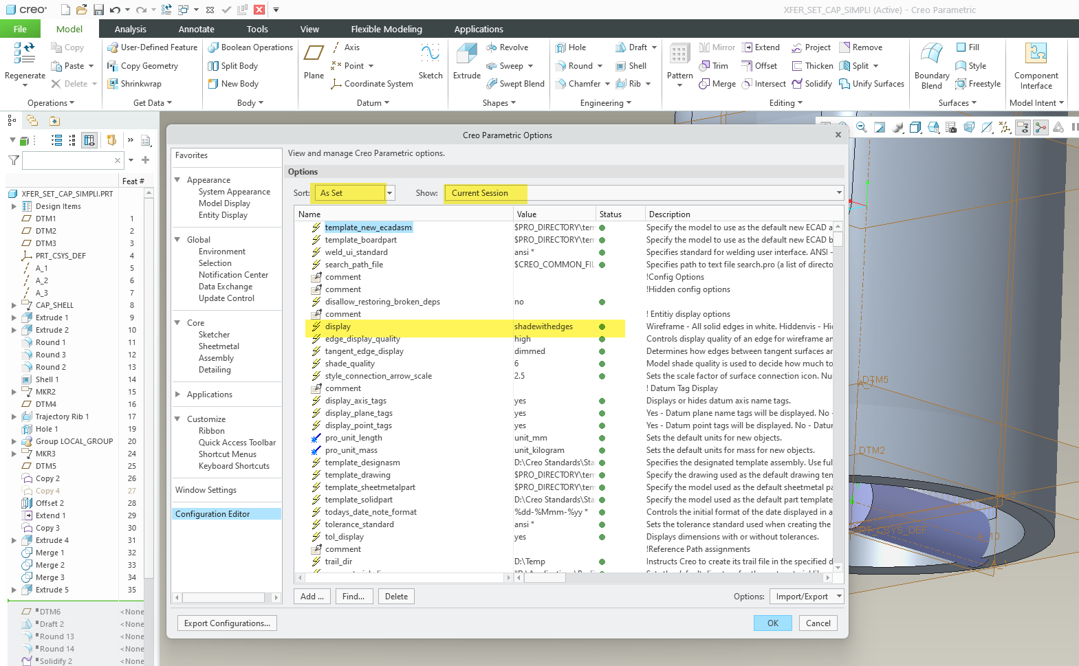 Solved: Shaded with Edges Not Activating as Default - PTC Community