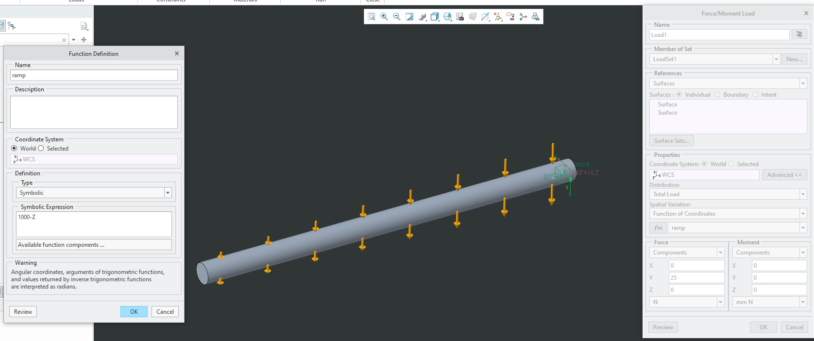 Triangular load on a circular beam - PTC Community