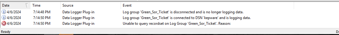 Solved: Unable to query recordset on Log Group 'Name' Reas... - PTC ...