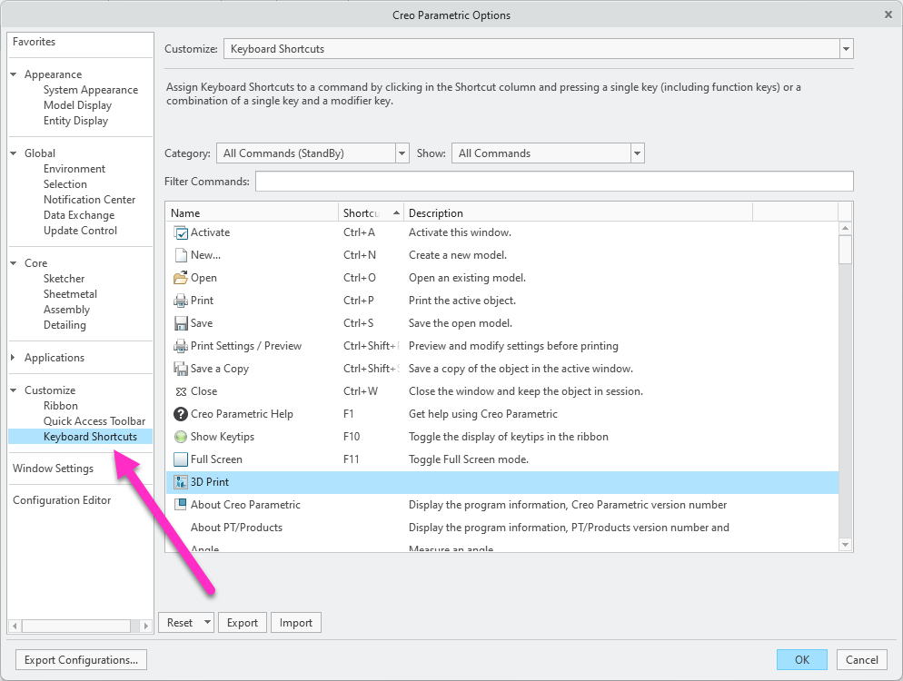 Solved: Customize Keyboard Shortcuts Creo View - PTC Community