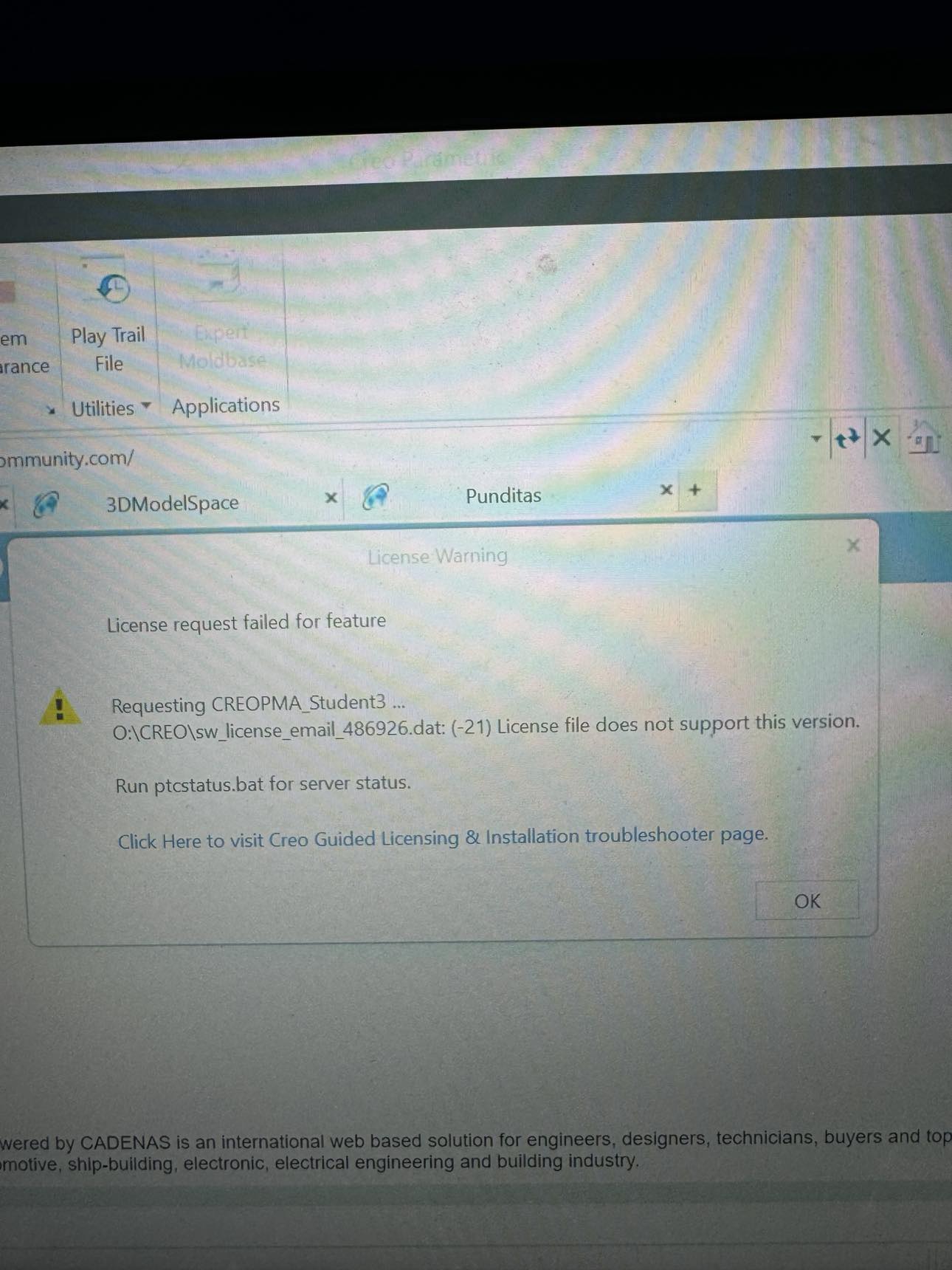 License error while opening the Student edition of... - PTC Community