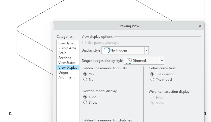 Solved: How to set the colour for tangent edges in drawing... - PTC ...