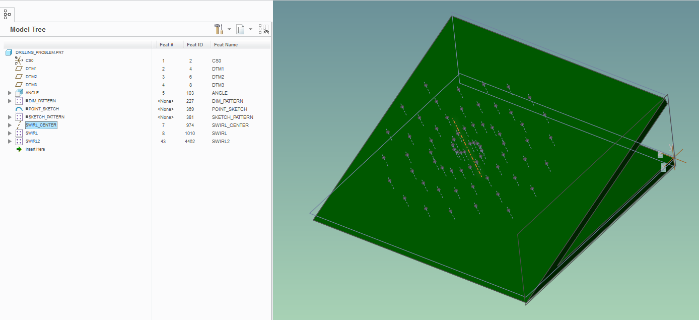 Hole pattern problem with angular surfaces - PTC Community
