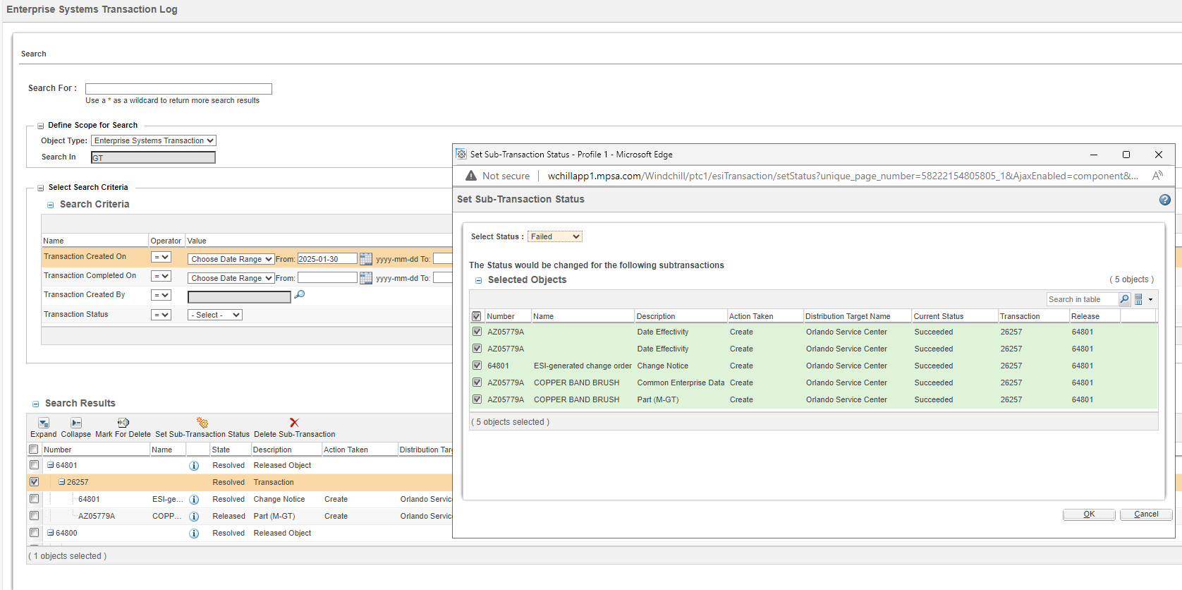 Change ESI transaction status. - PTC Community