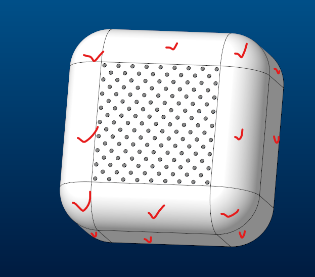 How to array hole feature on a round edge cube - PTC Community