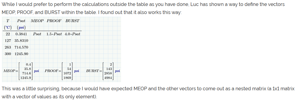Solved: Perform arithmetic within a Mathcad Table - PTC Community