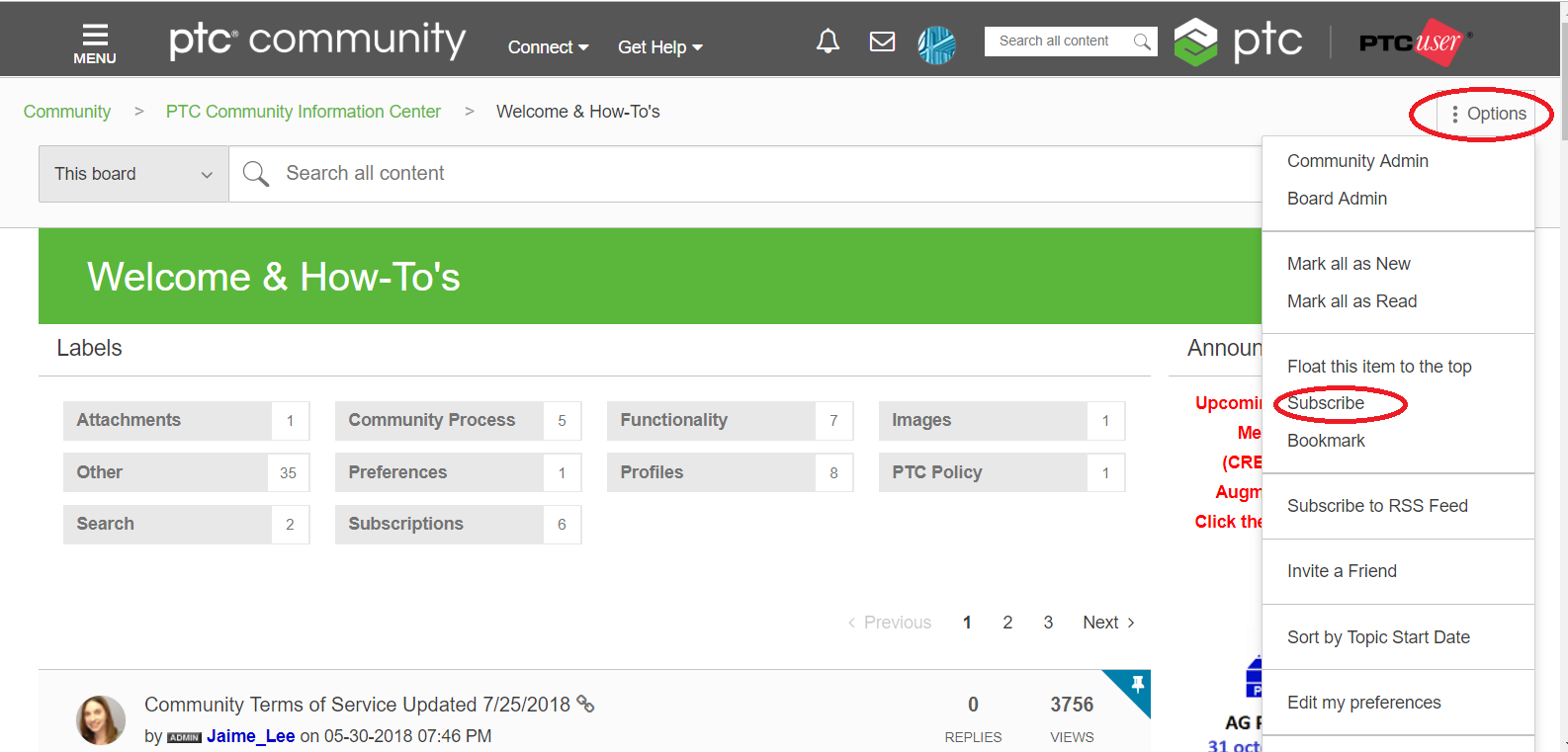 How to subscribe to a board? - PTC Community