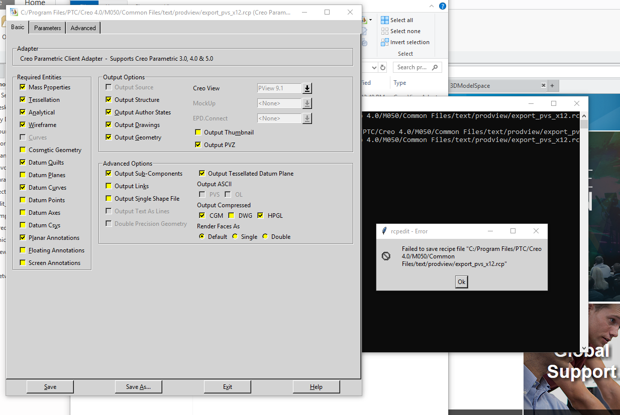 Creo View Adapter Message Failed to Save Recipe Fi... - PTC Community