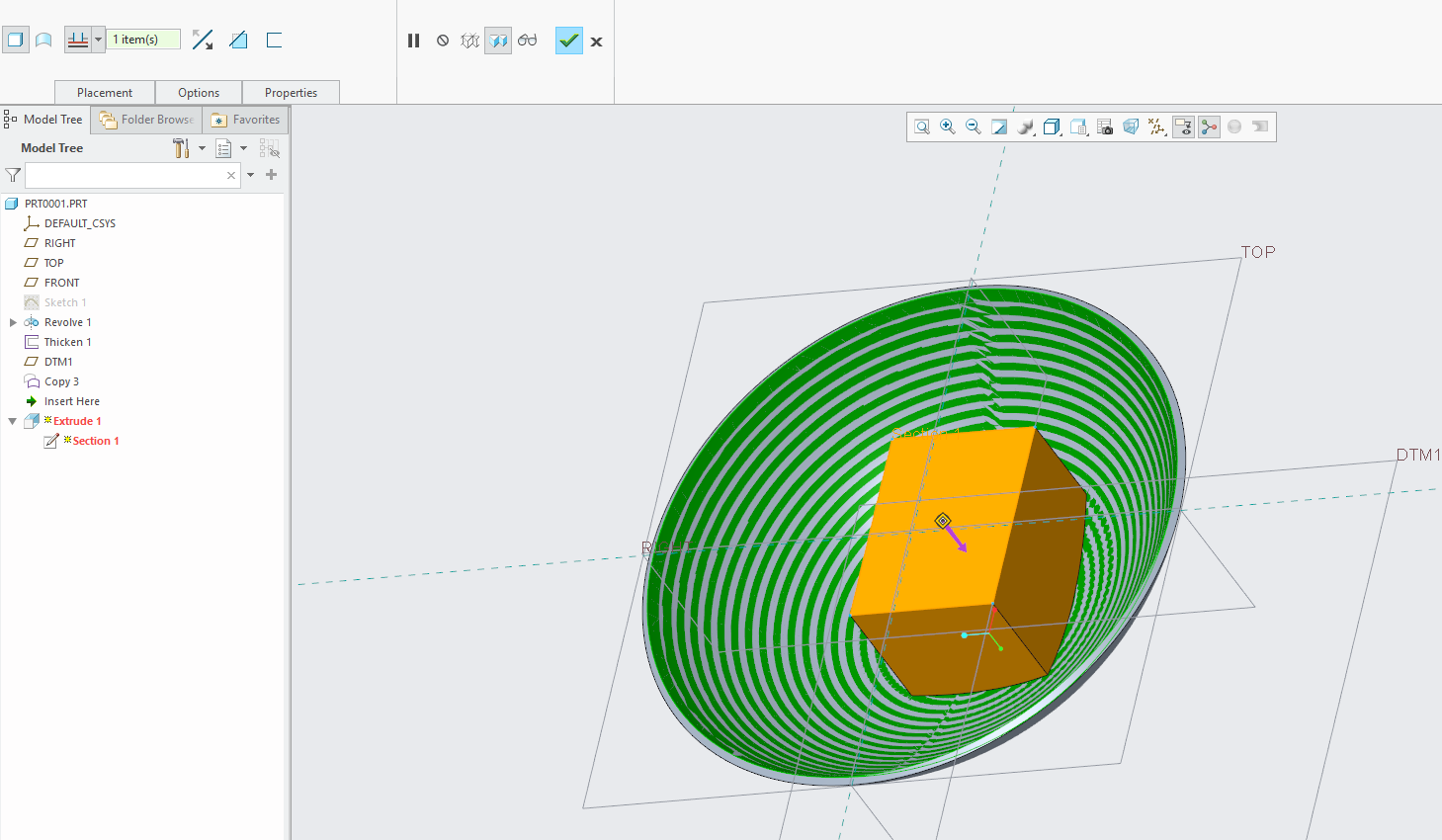 Solved: Fail to extrude to a surface - PTC Community