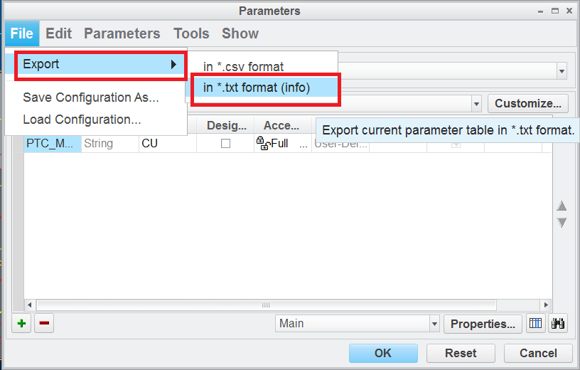 Saving parameter information as a text file - PTC Community