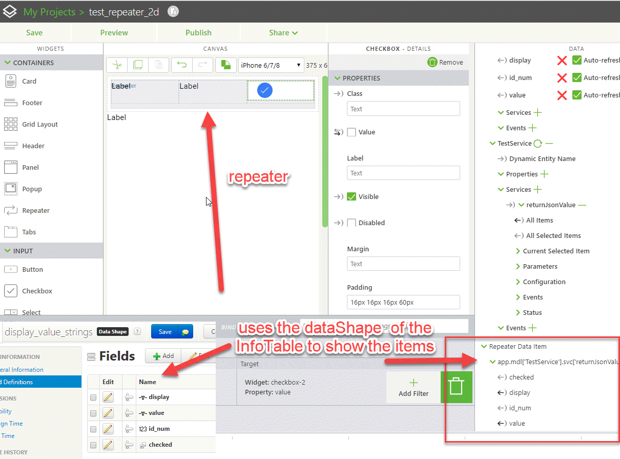 How to use repeater and check boxes with a list - PTC Community
