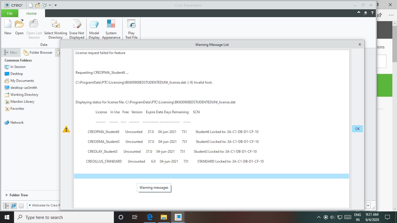 Solved: facing licence problem in Creo parametric 6.0.2.0 - PTC Community