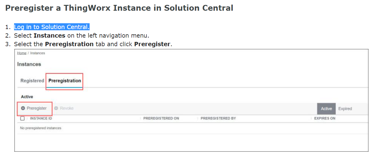Solved: log in and Preregister a ThingWorx Instance in Sol... - PTC Community