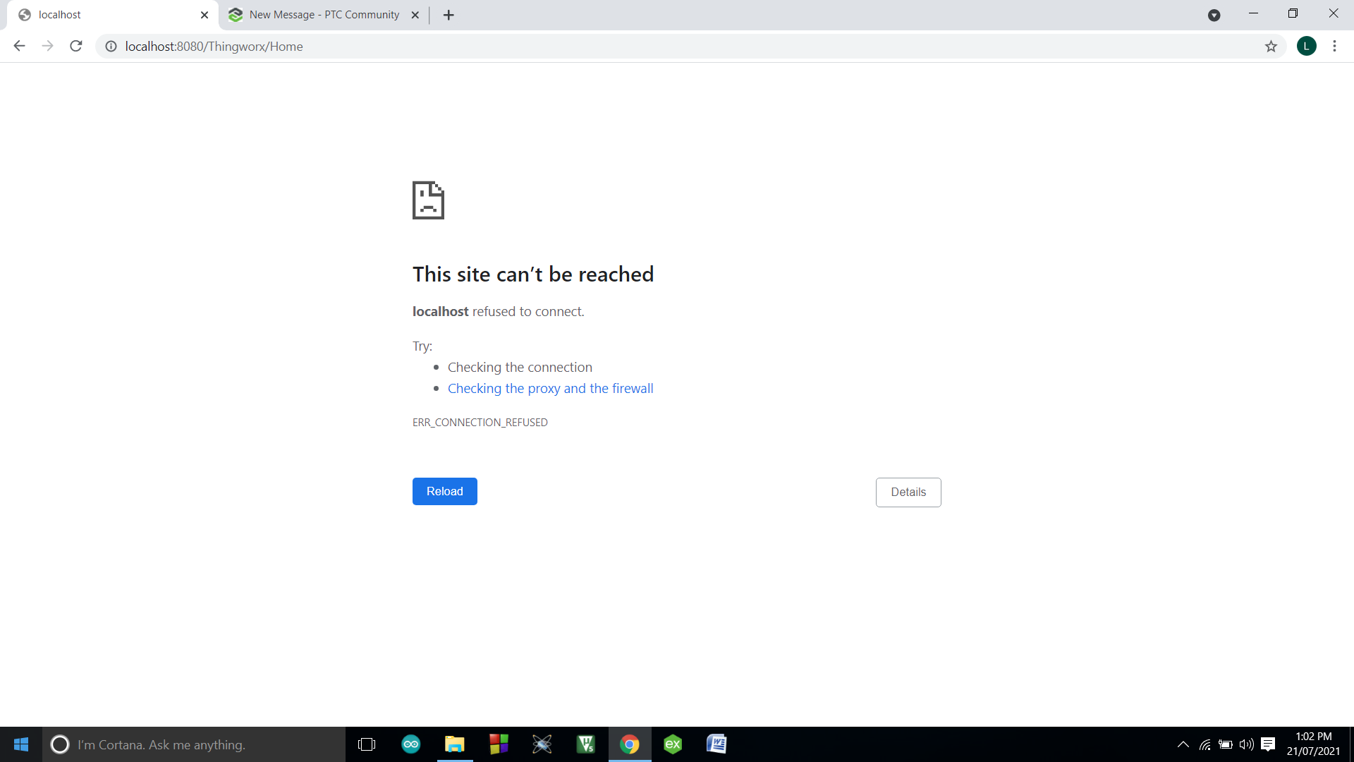 Thingworx local host 8080 refused to connect - PTC Community