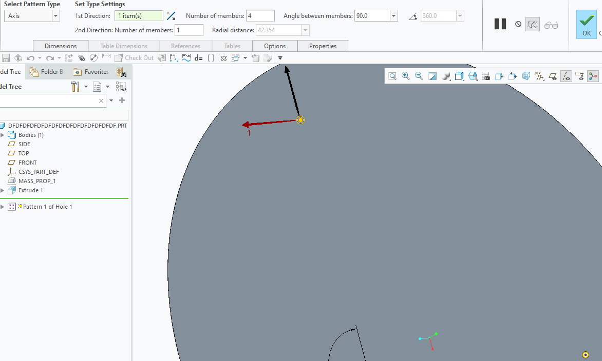 Solved: pattern with axis to foll certain angle with any a... - PTC Community