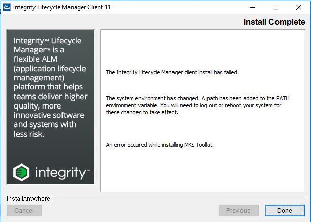 PTC Integrity 11 client Installation Error - Toolk... - PTC Community