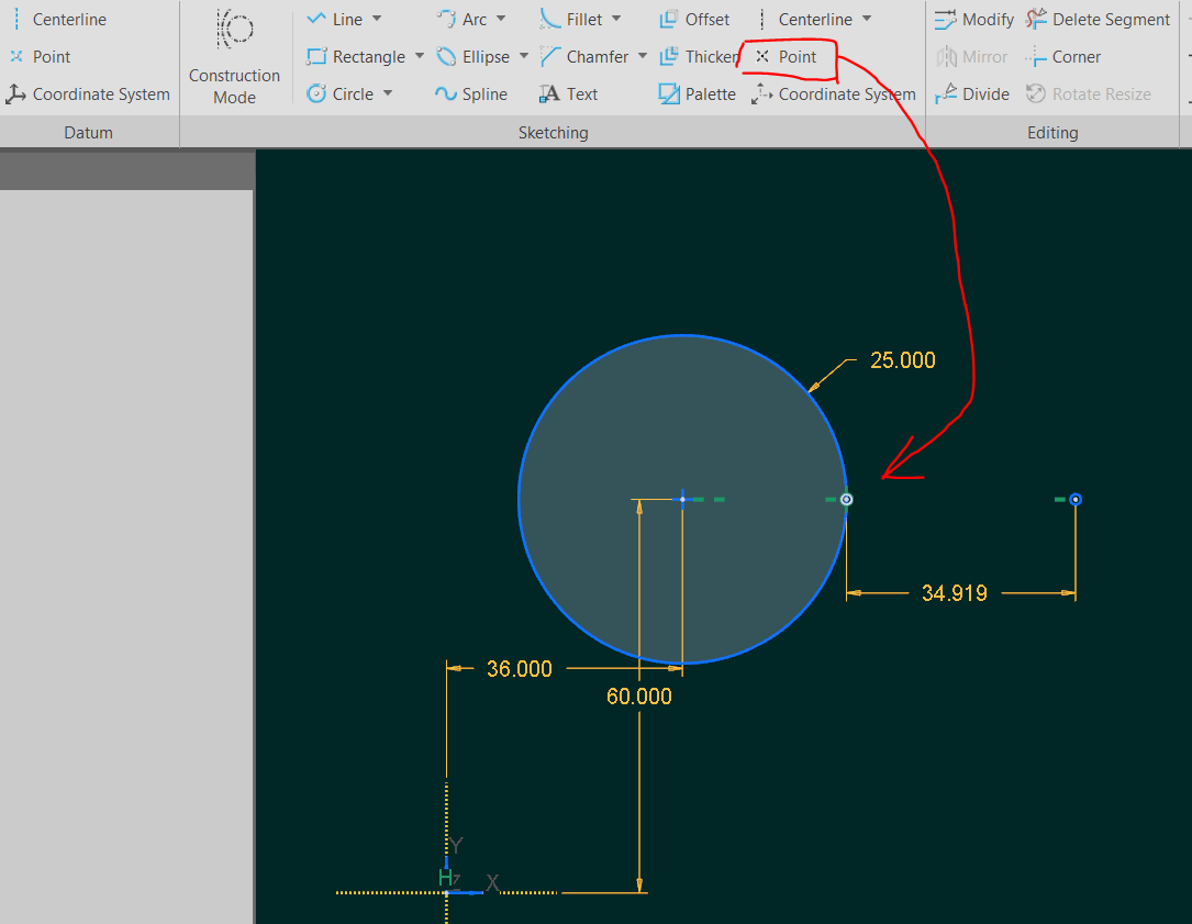 Solved: Sketch dimension from point to circle - PTC Community