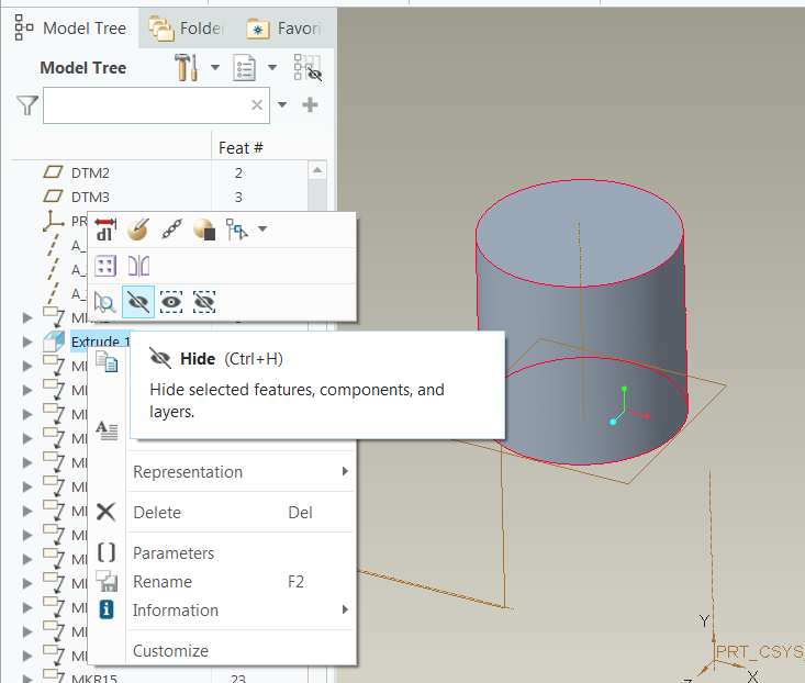 Solved: Extrude axis Hide/Unhide visibility - PTC Community