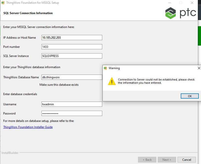 Error shown "Connection to server could not be est... - PTC Community