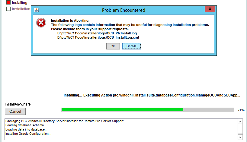Solved: Error while installing Windchill 11.0 M030 at OCU ... - PTC ...