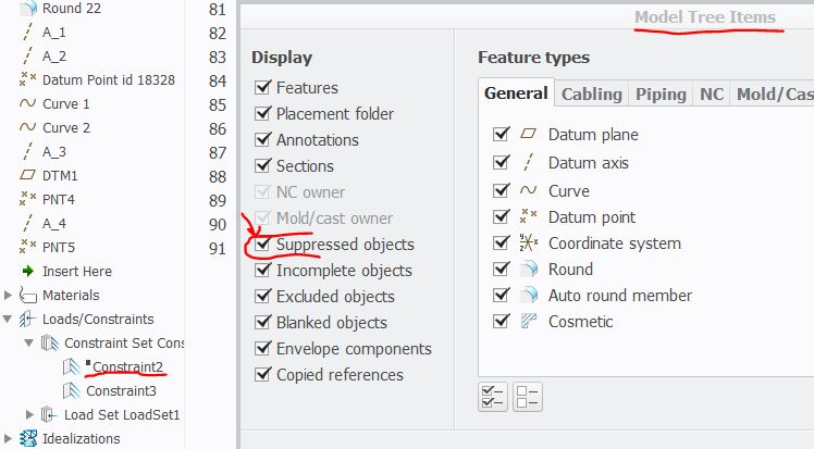 Solved: Suppressed features disappear from Model Tree - PTC Community