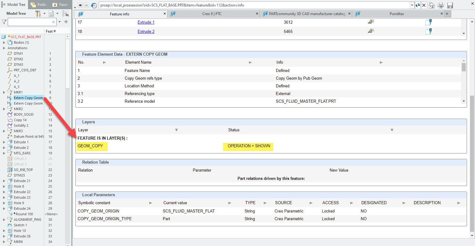 Copy geometry features show up under hidden items ... - PTC Community