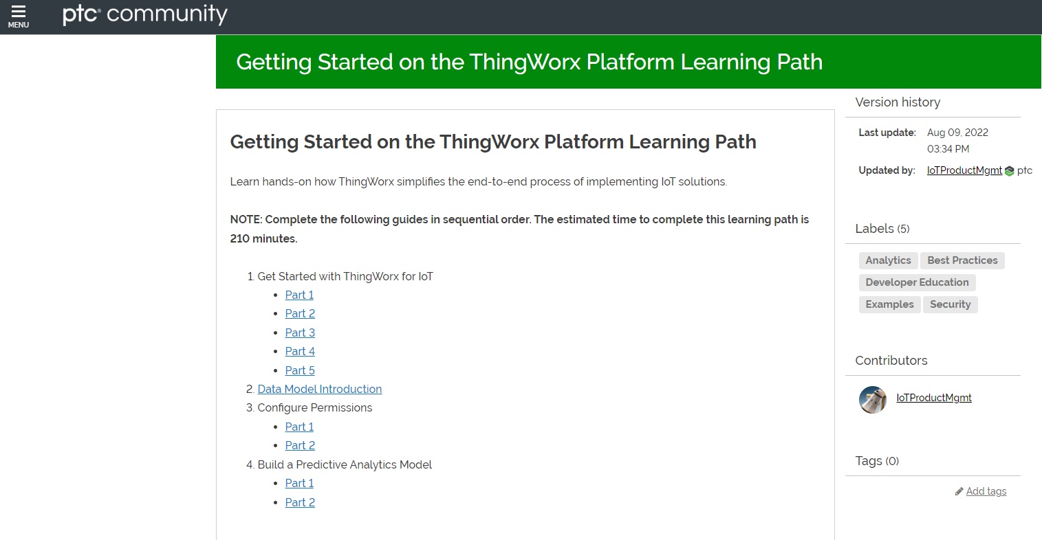 ThingWorx Developer Content Migrated to PTC Commun... - PTC Community