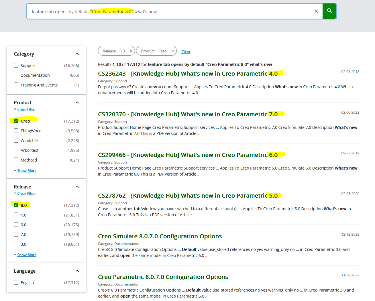 eSupport KB Search - Big Step Backwards - PTC Community