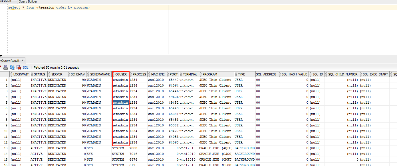 Solved: Where should I get "v$session.osuser " - PTC Community