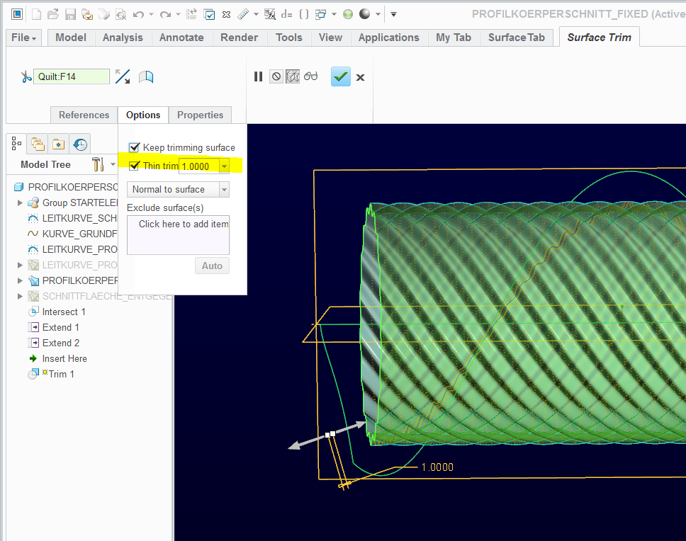 Cutting profile cylinders with surfaces - PTC Community