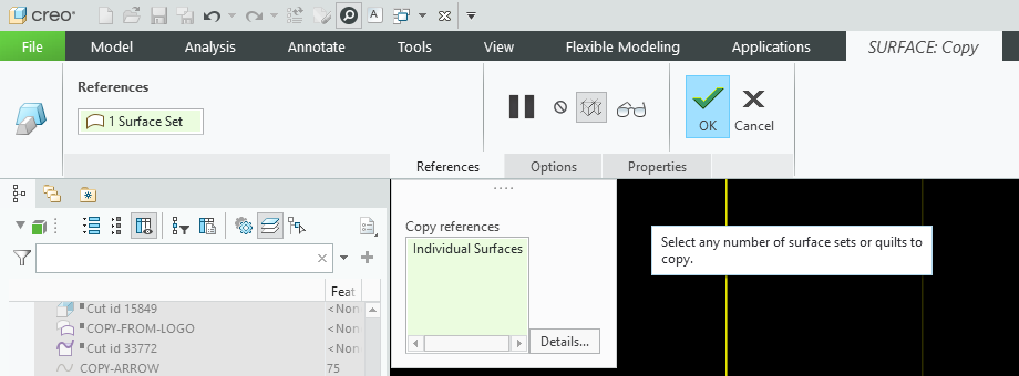 Solved: Where is this Surface Copy Command? - PTC Community
