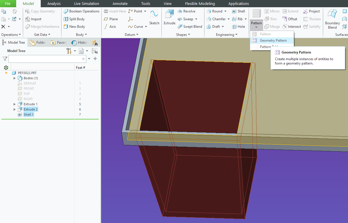 Unable to pattern a shell design - program always ... - PTC Community