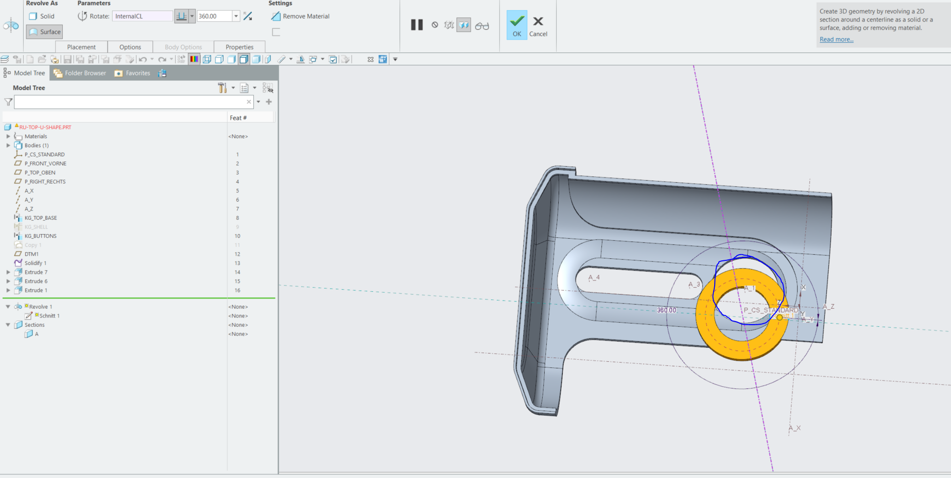Solved: Changing the axis for revolve - PTC Community