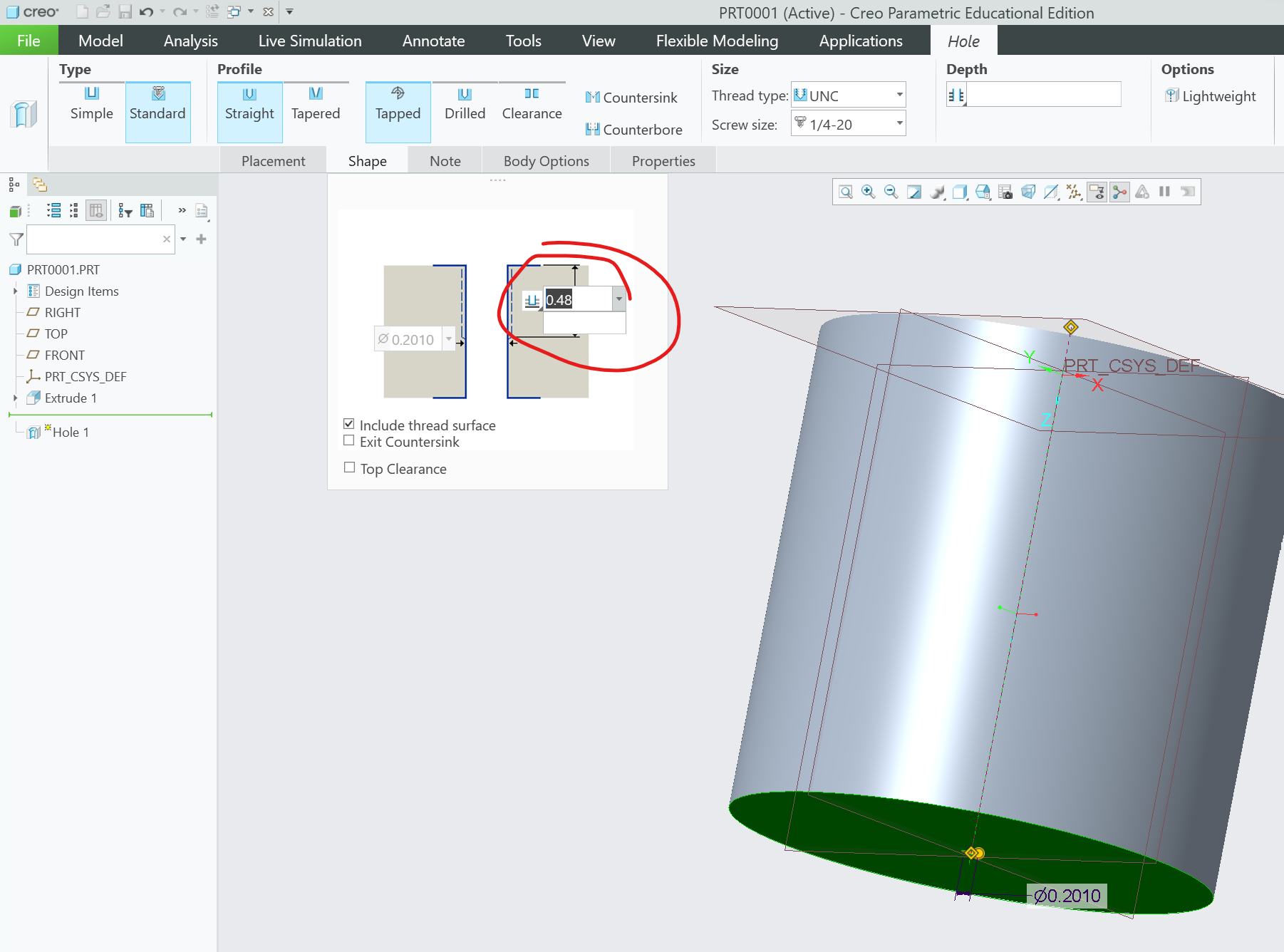 Solved: CREO 10.0.0 - Standard Tapped hole, Thru Thread d... - PTC ...