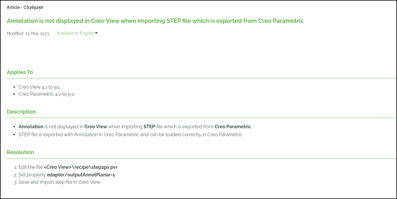 Solved: STEP AP242 file is not displaying the model annota... - PTC Community