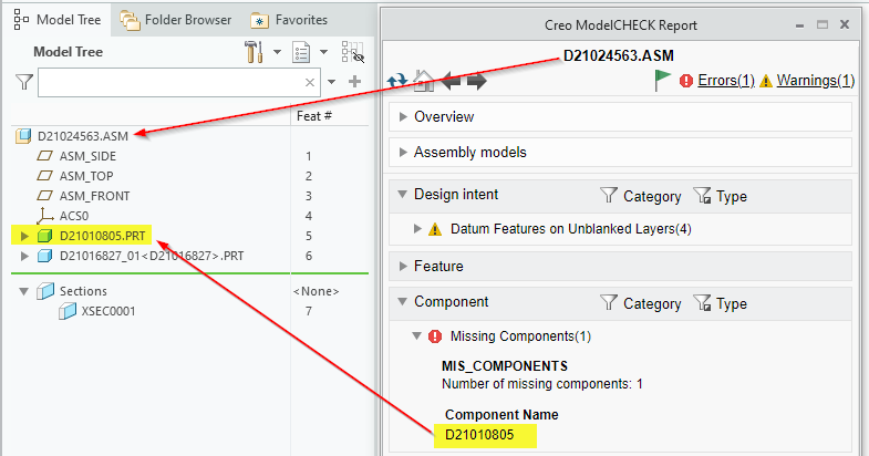 Model Check finds "Missing Component" even if it's... - PTC Community