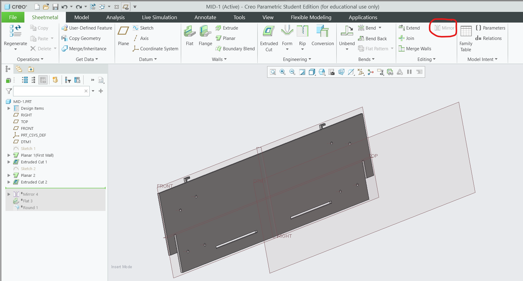 Solved: Creo Parametric 8.0 > Sheetmetal > Mirrored Featur... - PTC Community