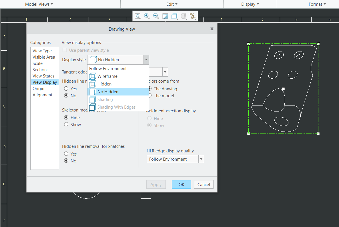 Unable to select shading from 2D drawing - display... - PTC Community