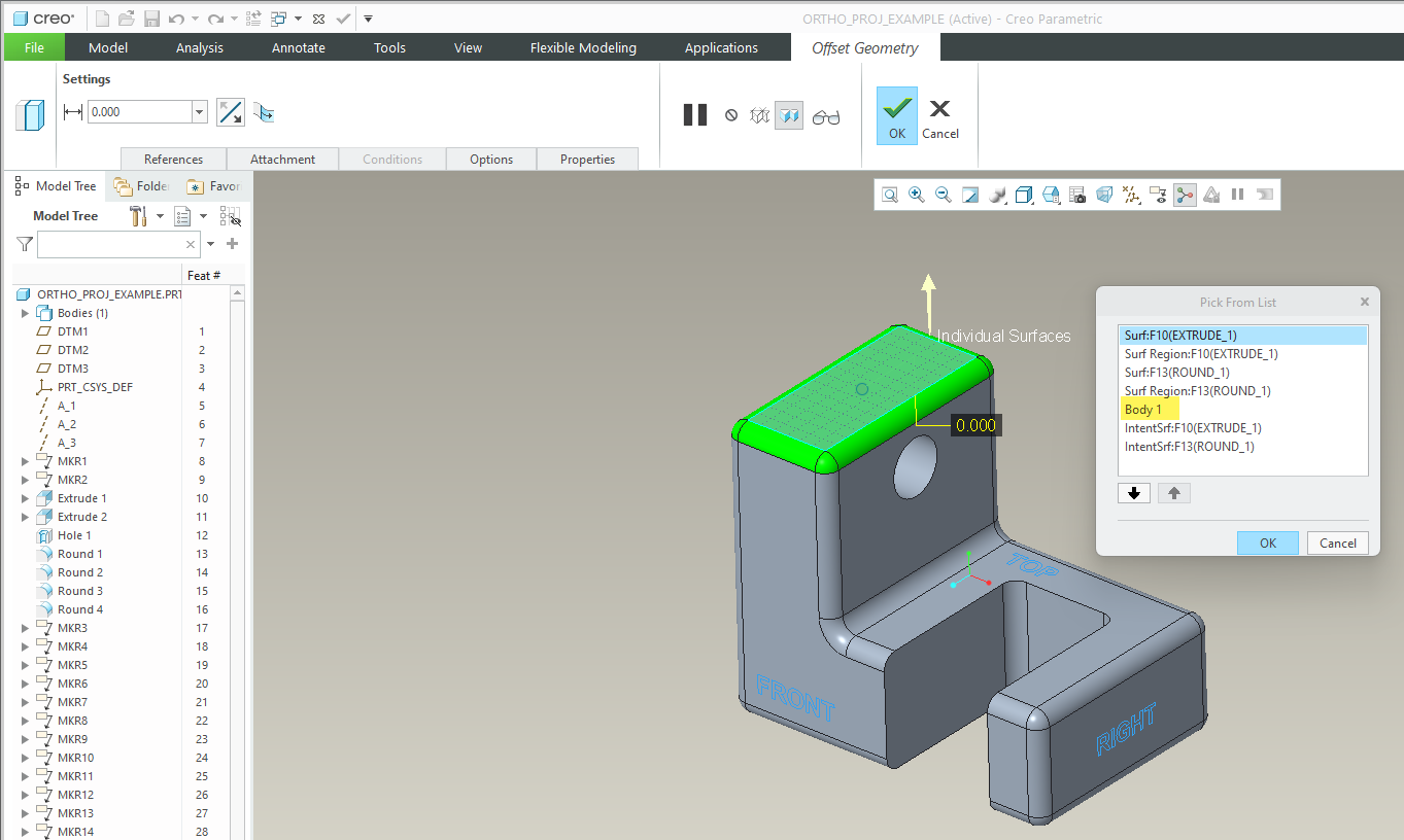 Flexible modelling offset feature color change. - PTC Community