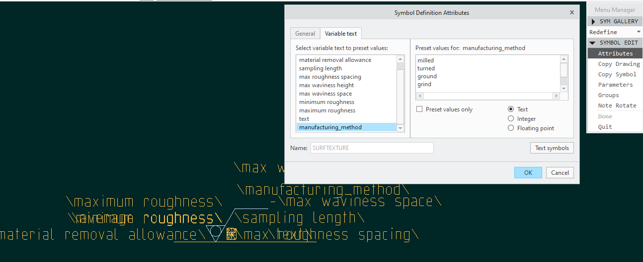 Modify surface finish symbol parameter - PTC Community