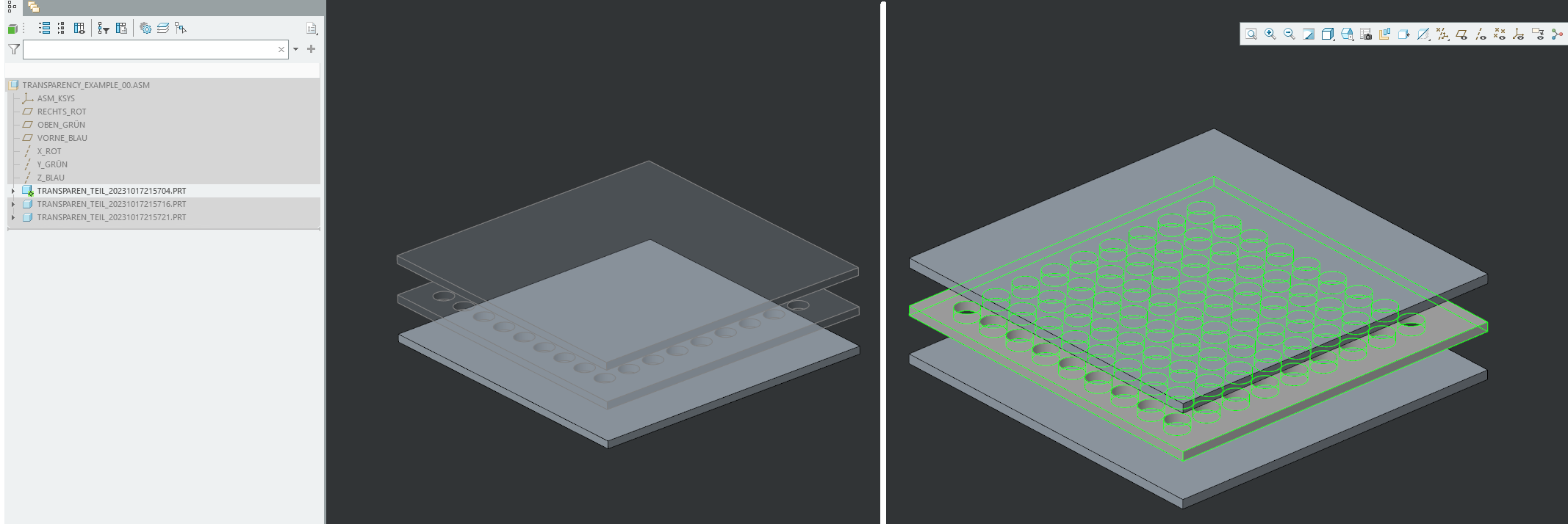 Activated parts transparency hides holes/outlines - PTC Community