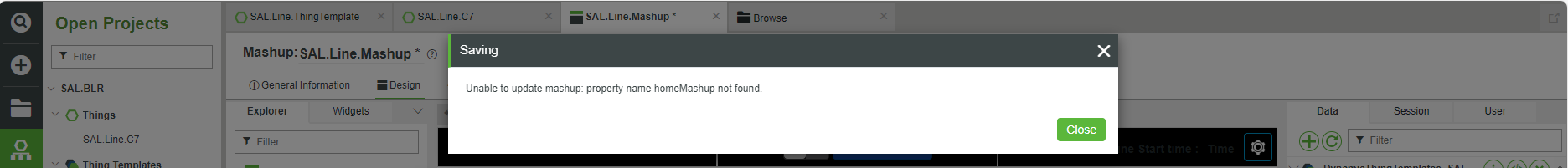Unable to update mashup: property name home Mashup... - PTC Community