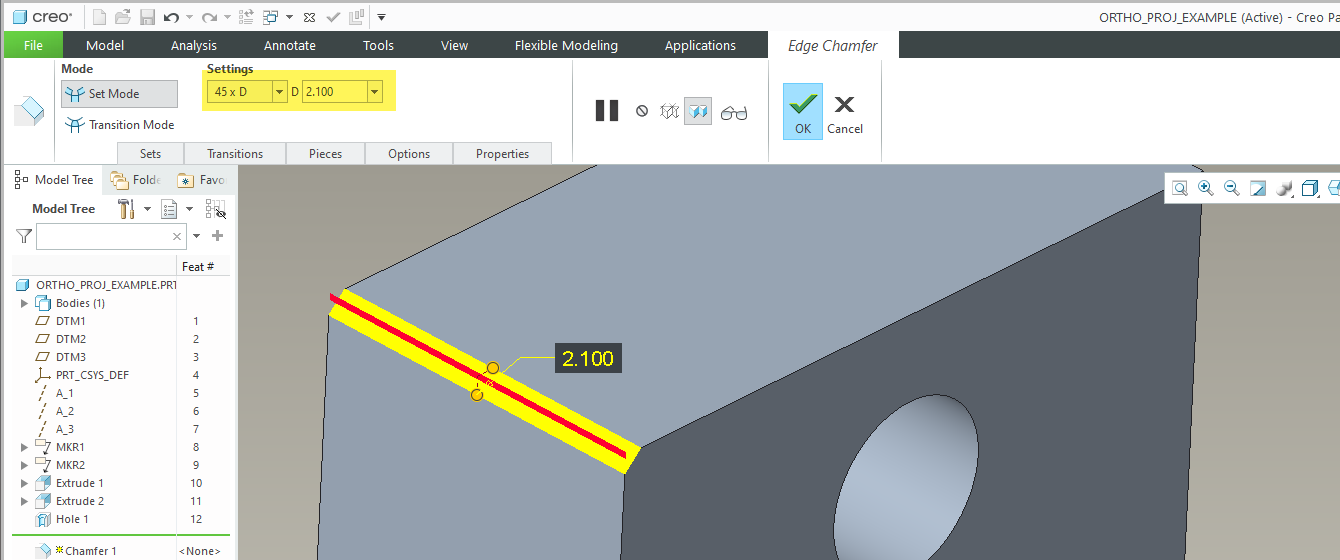 Chamfer dimension display - PTC Community