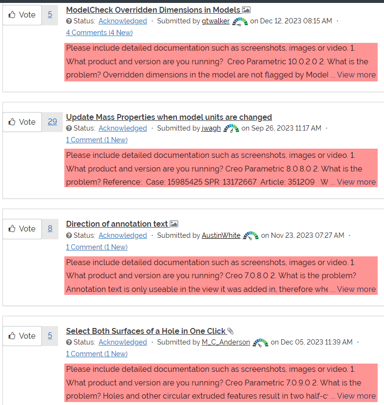 Solved: Template for posting Ideas is interfering with use... - PTC Community