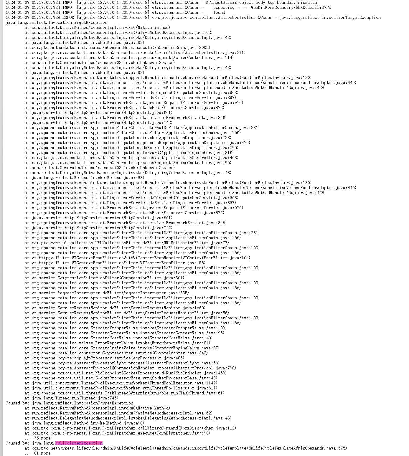 import lifecycle java.lang.NullPointerException - PTC Community