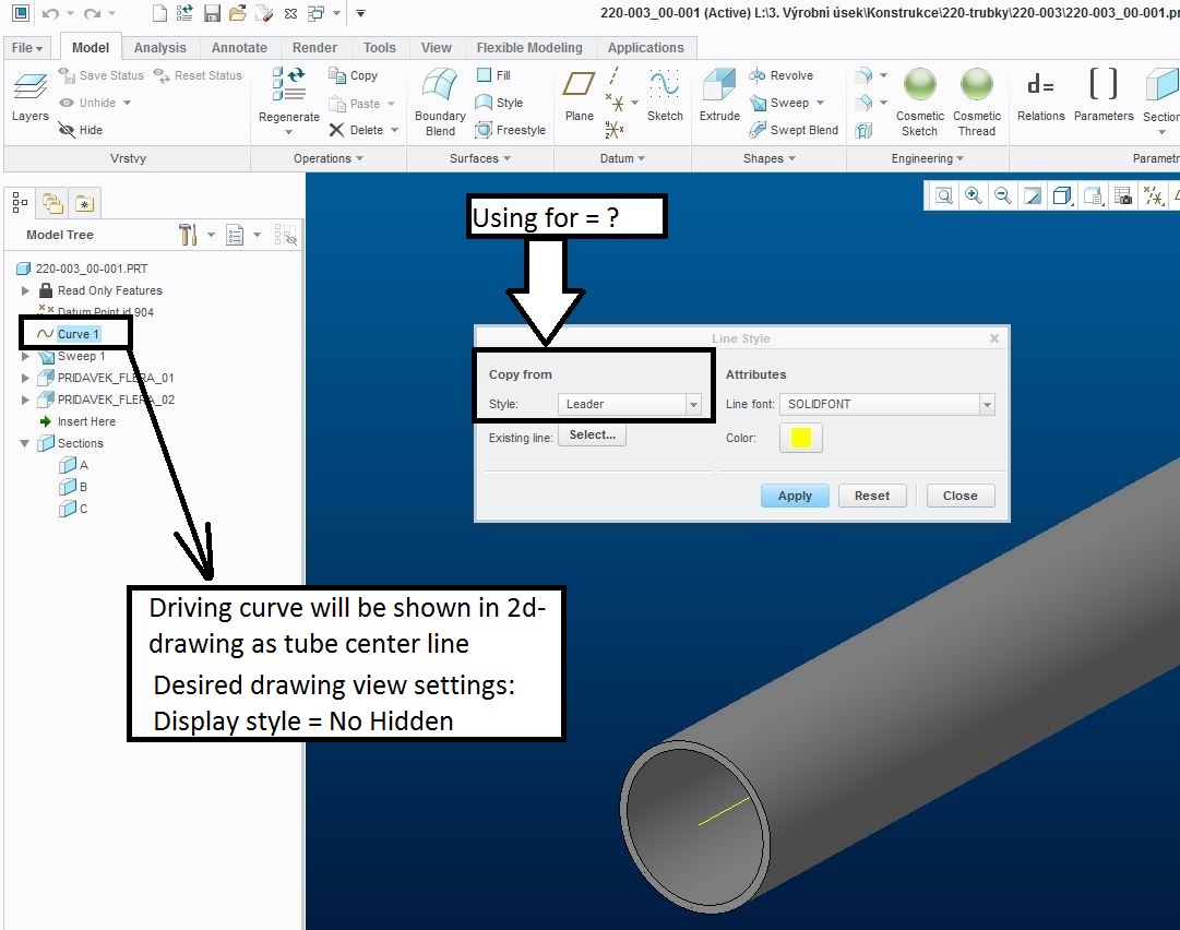 Solved: Show tube center line in 2-d drawings - PTC Community