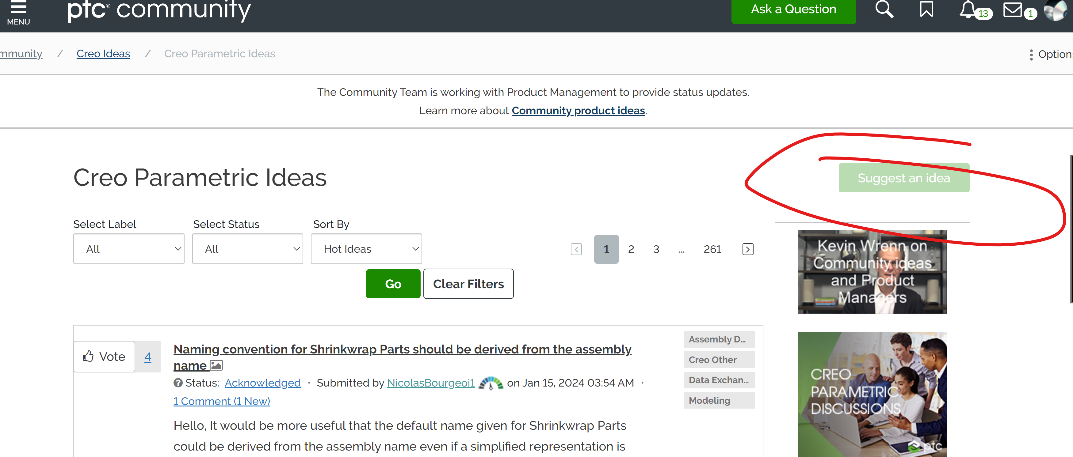 Solved: Why am I not able to post an idea? - PTC Community