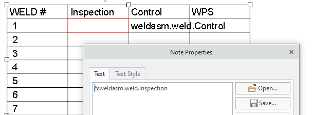 Weld specification number in drawing table - PTC Community